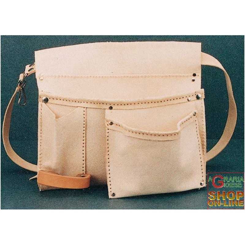 LEATHER BAG FOR CARPENTER THREE POCKETS WITH HAMMER HOLDER AND BELT