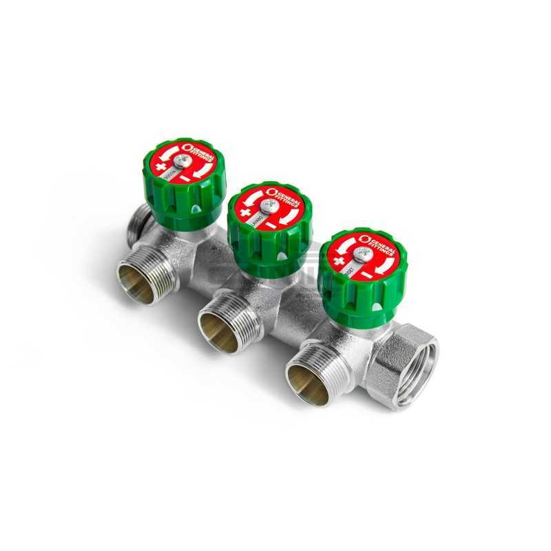 COLLETTORE CON RUBINETTI A 3 VIE MF 3/4 USCITA