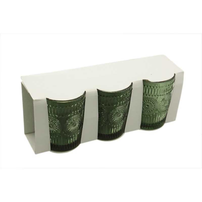 SET 3 BICCHIERI DI VETRO M.T04 COLORE VERDE ML.
